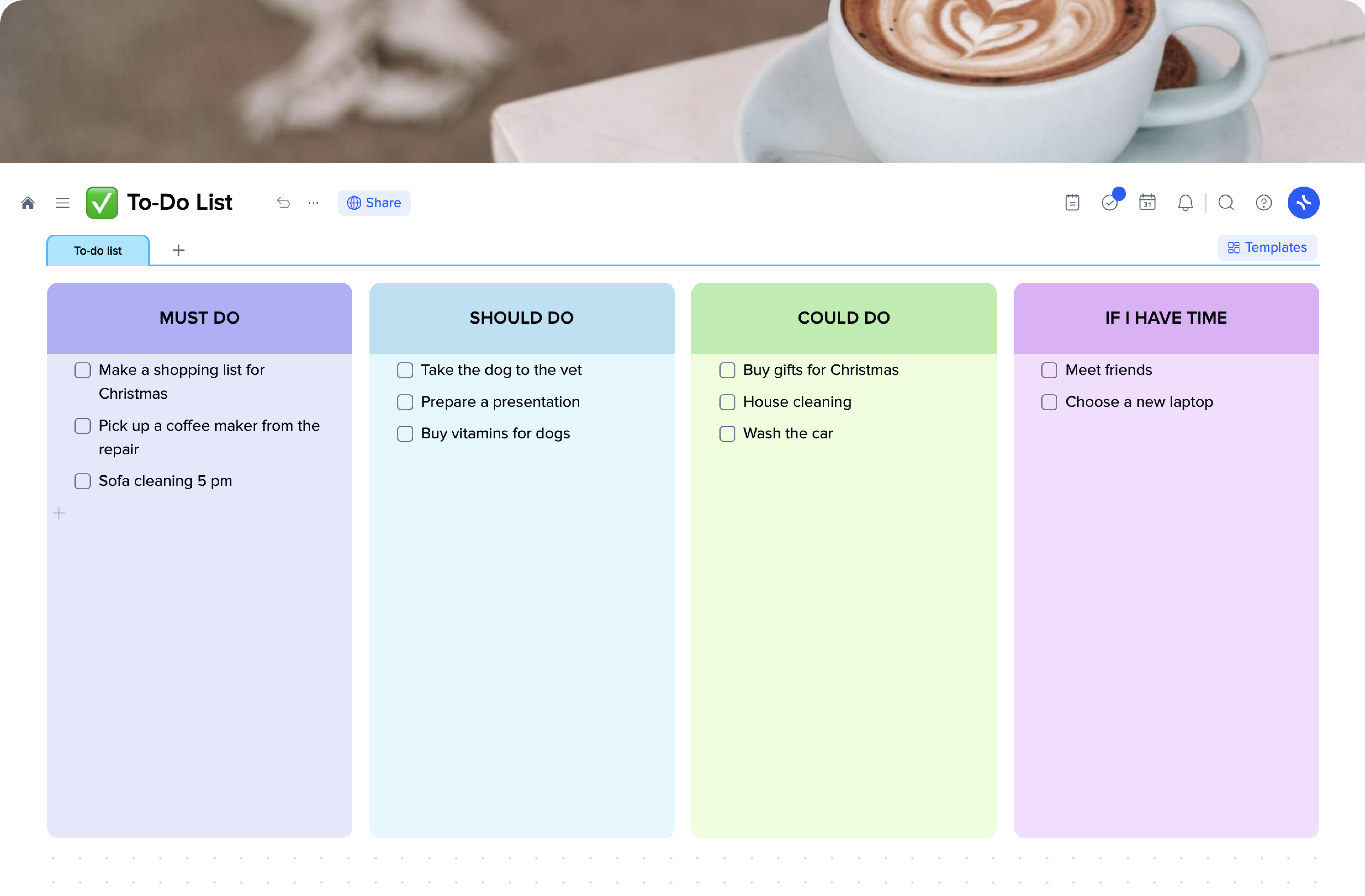 Free To Do List Template universal for any needs online – xTiles 📌